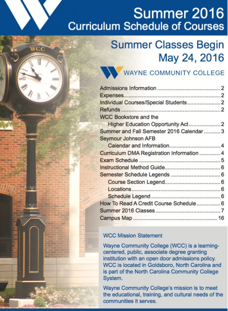 Summer Schedule - Wayne Community College | Goldsboro, NC